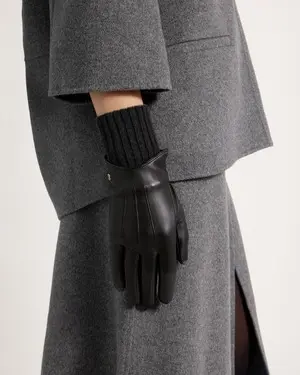 Strathberry Grange Gloves In Leather With Cashmere Blend Cuff - Black