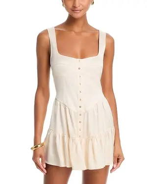 RUMORED Sunwashed Button-front Romper - Ivory