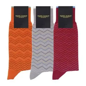 PEPER HAROW - MADE IN ENGLAND Peper Harow Oblique Chevron Crew Socks Bundle - Black/gray/red