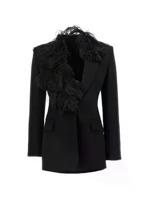 Attico Feather-trim Single-breasted Blazer - Black