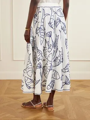 Farm Rio Fresh Fish Embroidered Midi Skirt - Neutrals