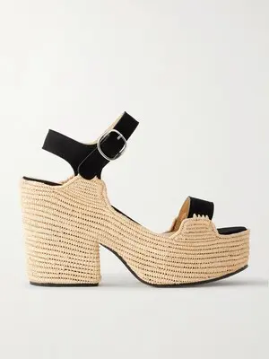 Gabriela Hearst Sardis Raffia Platform Wedge Sandals - Black