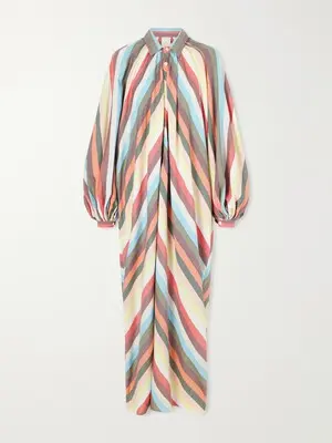 MARRAKSHI LIFE Balloon Sleeve Touareg Striped Cotton Maxi Dress - Multi