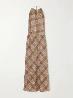 Matteau Layered Checked Cotton-voile Midi Dress - Brown