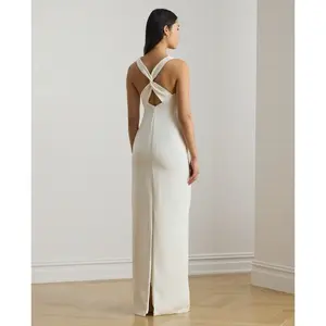 Ralph Lauren Sleeveless Crepe Gown With Twisted Back Detail