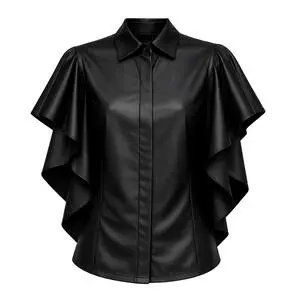JULIA ALLERT Faux Leather Shirt With Ruffle Sleeves