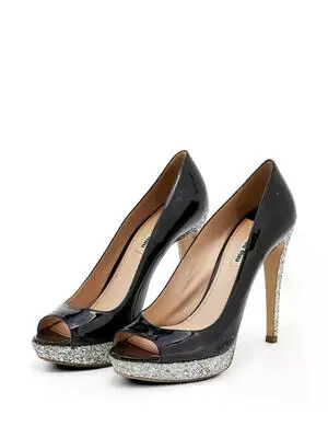 Miu Miu Glitter Peep-toe Pumps