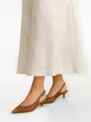 POCHE PARIS Perforated Suede Slingback Pumps