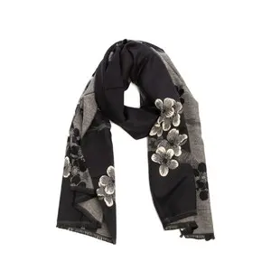 Saachi Two Color Floral Reversible Scarf - Black