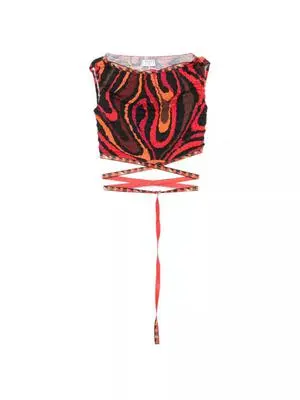 Emilio Pucci Marmo-print Seersucker Wrap Top