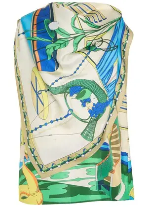 Tory Burch Printed Silk Top With Detachable Scarf - Multicoloured
