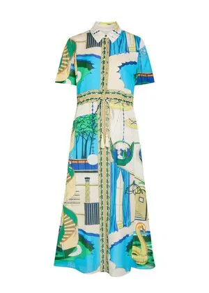 Tory Burch Printed Silk And Cotton-blend Midi Shirt Dress - Multicoloured
