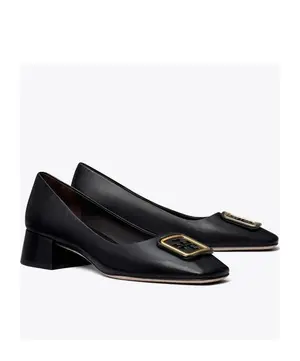 Tory Burch Georgia Leather Square Toe Pumps - Deep Black
