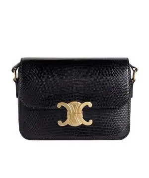 Celine Teen Triomphe Bag In Lizard - Black