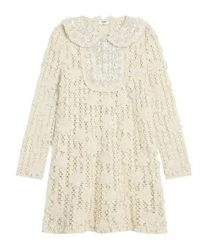 Celine Embroidered Crocheted Mini Dress - Off-white