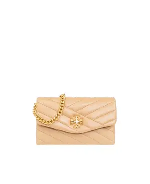 Tory Burch Kira Chevron Logo Plaque Chain Wallet - Nude