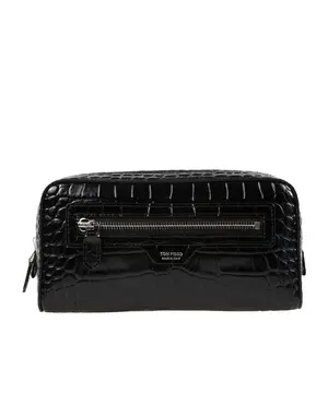 TOM FORD Embossed Zipped Wash Bag - Black