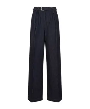 Dries Van Noten Belted Pleated Denim Jeans - Blue