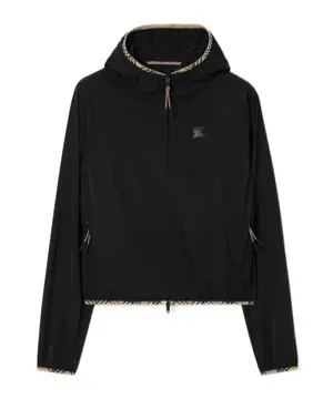Burberry Stretch Hooded Jacket With Check Trim