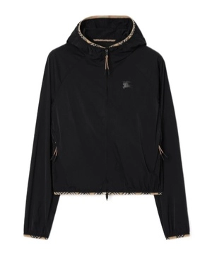 Burberry Stretch Hooded Jacket With Check Trim - Black
