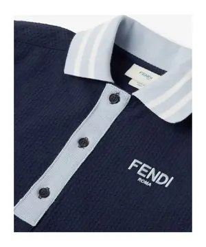 Fendi Embroidered Seersucker Polo Shirt