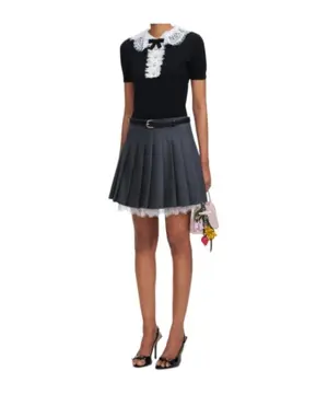 SELF-PORTRAIT Lace Collar Polo Top