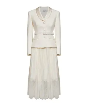 SELF-PORTRAIT Cream Boucle Shawl Collared Midi Dress - No