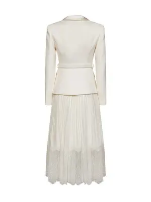 SELF-PORTRAIT Cream Boucle Shawl Collared Midi Dress - No