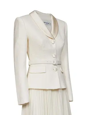 SELF-PORTRAIT Cream Boucle Shawl Collared Midi Dress - No