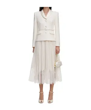 SELF-PORTRAIT Cream Boucle Shawl Collared Midi Dress - No