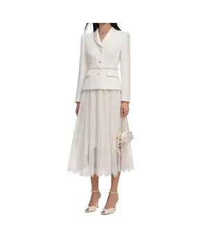 SELF-PORTRAIT Cream Boucle Shawl Collared Midi Dress - No