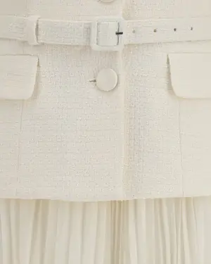 SELF-PORTRAIT Cream Boucle Shawl Collared Midi Dress - No