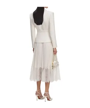 SELF-PORTRAIT Cream Boucle Shawl Collared Midi Dress - No