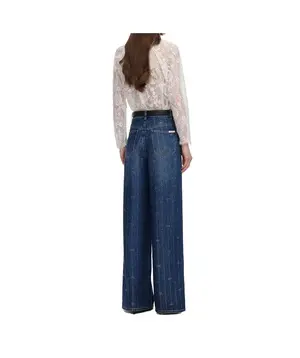 SELF-PORTRAIT Embellished Stripe Wide-leg Jeans