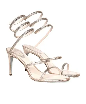 Rene Caovilla Crystal Spiral Heeled Sandals - Nude