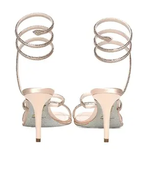 Rene Caovilla Crystal Spiral Heeled Sandals - Nude