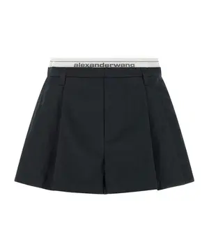 Alexander Wang Logo Waistband Pleated Shorts - Black