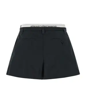 Alexander Wang Logo Waistband Pleated Shorts - Black