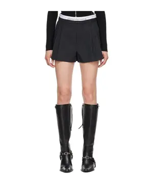 Alexander Wang Logo Waistband Pleated Shorts - Black