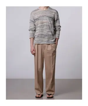 ROBERTO COLLINA Striped Knit Sweater With Chest Pocket - Gray