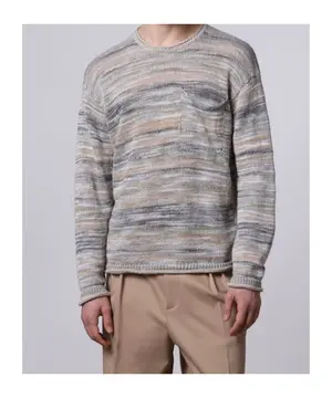ROBERTO COLLINA Striped Knit Sweater With Chest Pocket - Gray