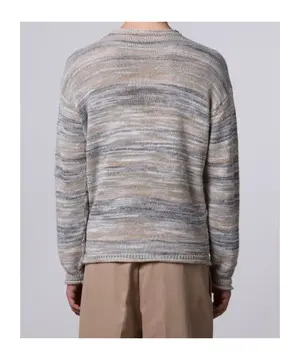 ROBERTO COLLINA Striped Knit Sweater With Chest Pocket - Gray