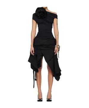 Vaquera Rose Appliqué Asymmetrical Mini Dress