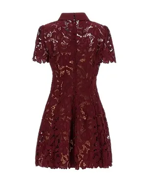 SELF-PORTRAIT Lace Mini Dress With Floral Button Details - Wine Red