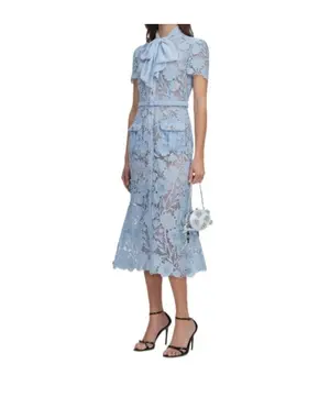 SELF-PORTRAIT Lace Tie Neck Midi Dress