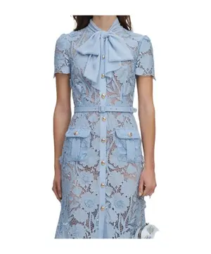 SELF-PORTRAIT Lace Tie Neck Midi Dress