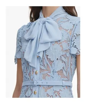 SELF-PORTRAIT Lace Tie Neck Midi Dress