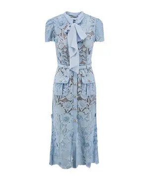 SELF-PORTRAIT Lace Tie Neck Midi Dress