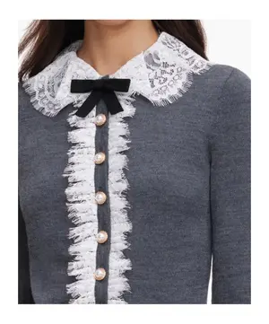 SELF-PORTRAIT Lace Collar Knit Cardigan