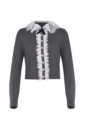 SELF-PORTRAIT Lace Collar Knit Cardigan - No